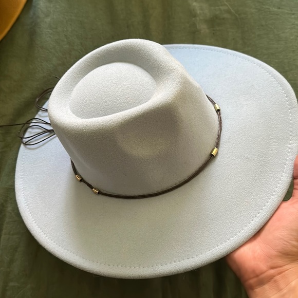Accessories | Light Blue Fedora Hat With Leather Detail | Poshmark